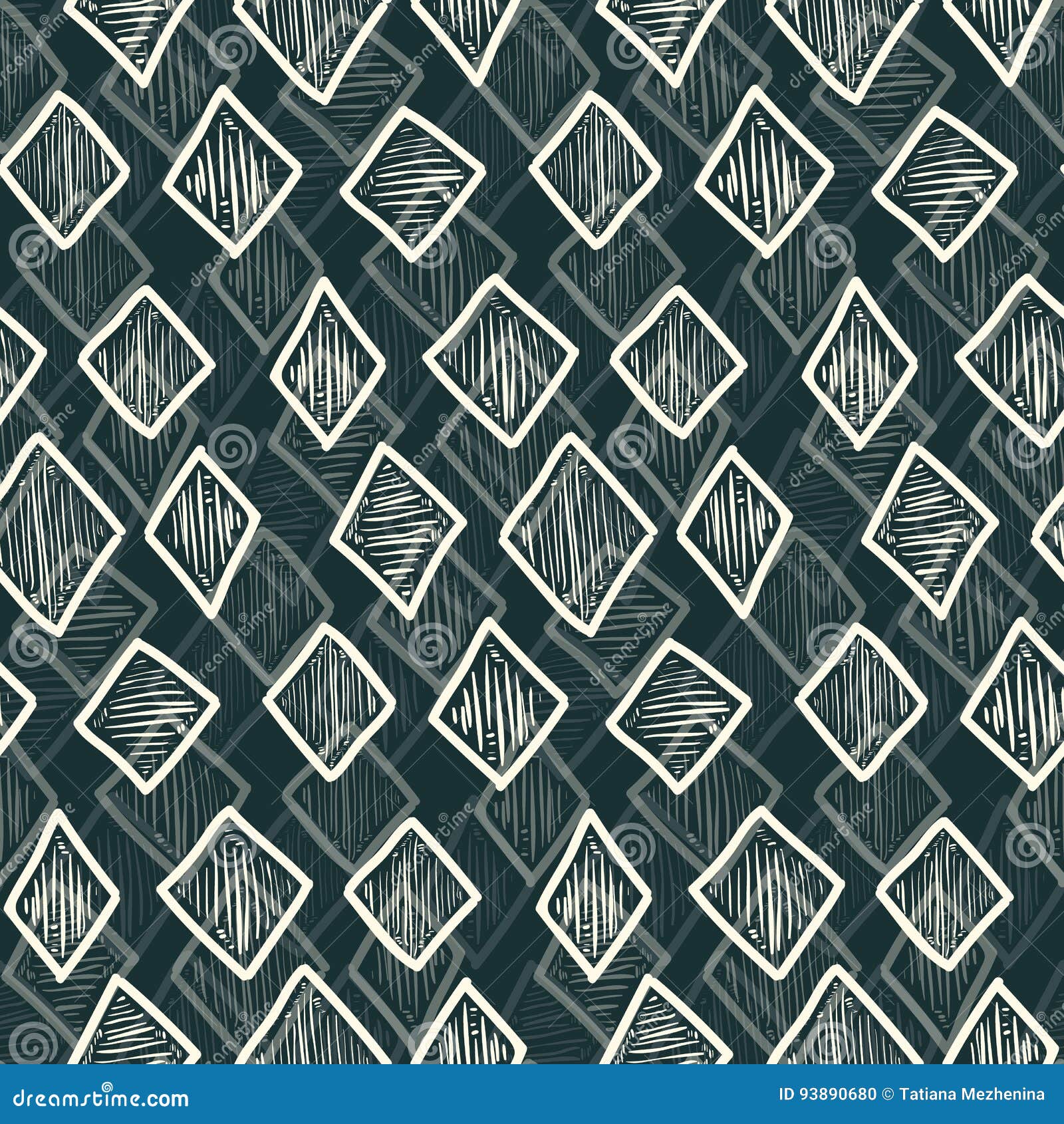 Abstract Monochrome Hand Drawn Rhombus Pattern Stock Illustration ...