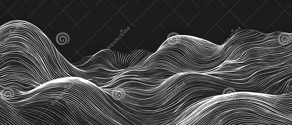Abstract Monochrome Wavy Lines Artwork Stock Illustration ...