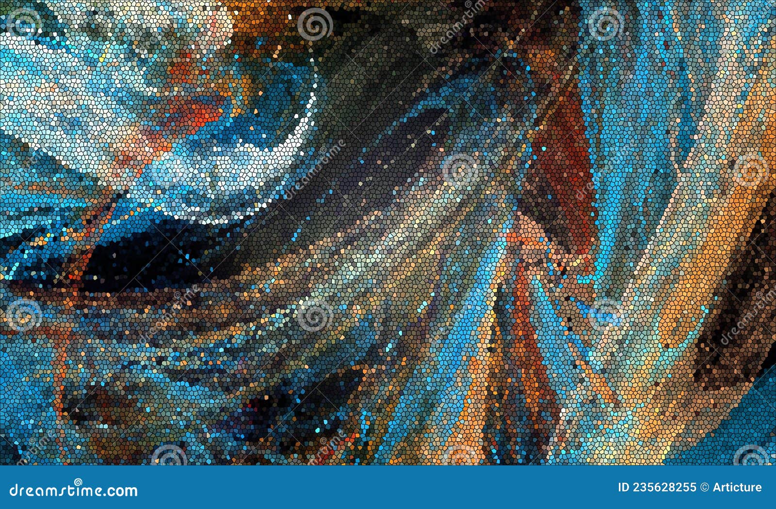 Abstract Mosaic Styled Texture with Dynamic Blue Orange Brown Wavy ...