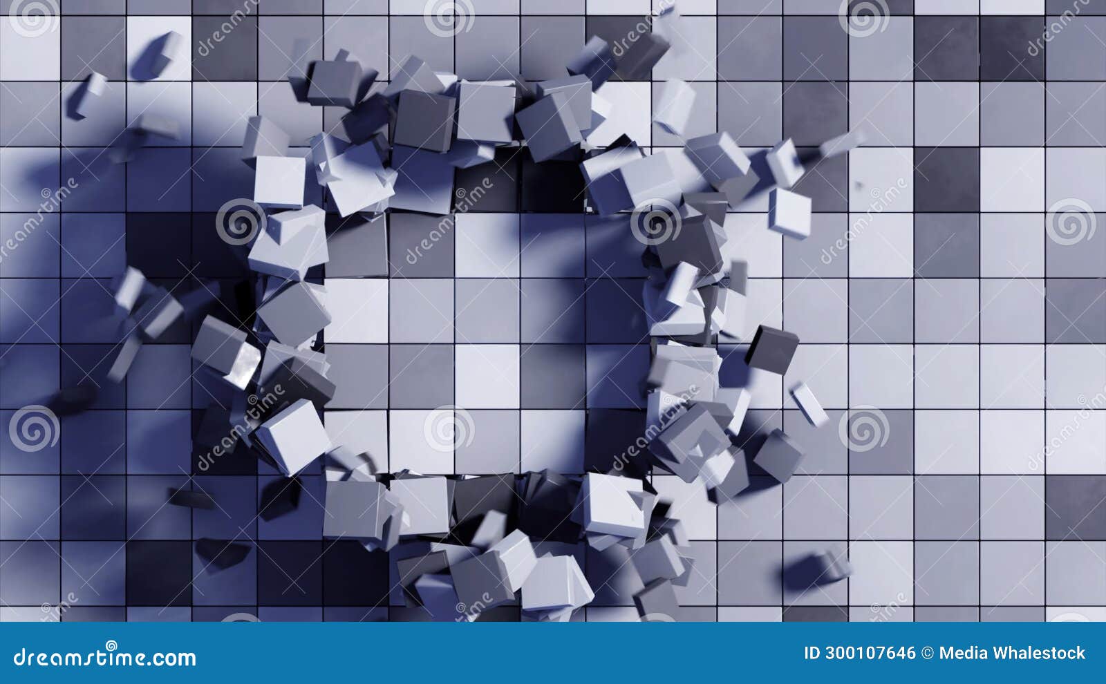 Abstract Mosaic Tile Wall with Flying 3D Mosaic Tiles from the Inside ...