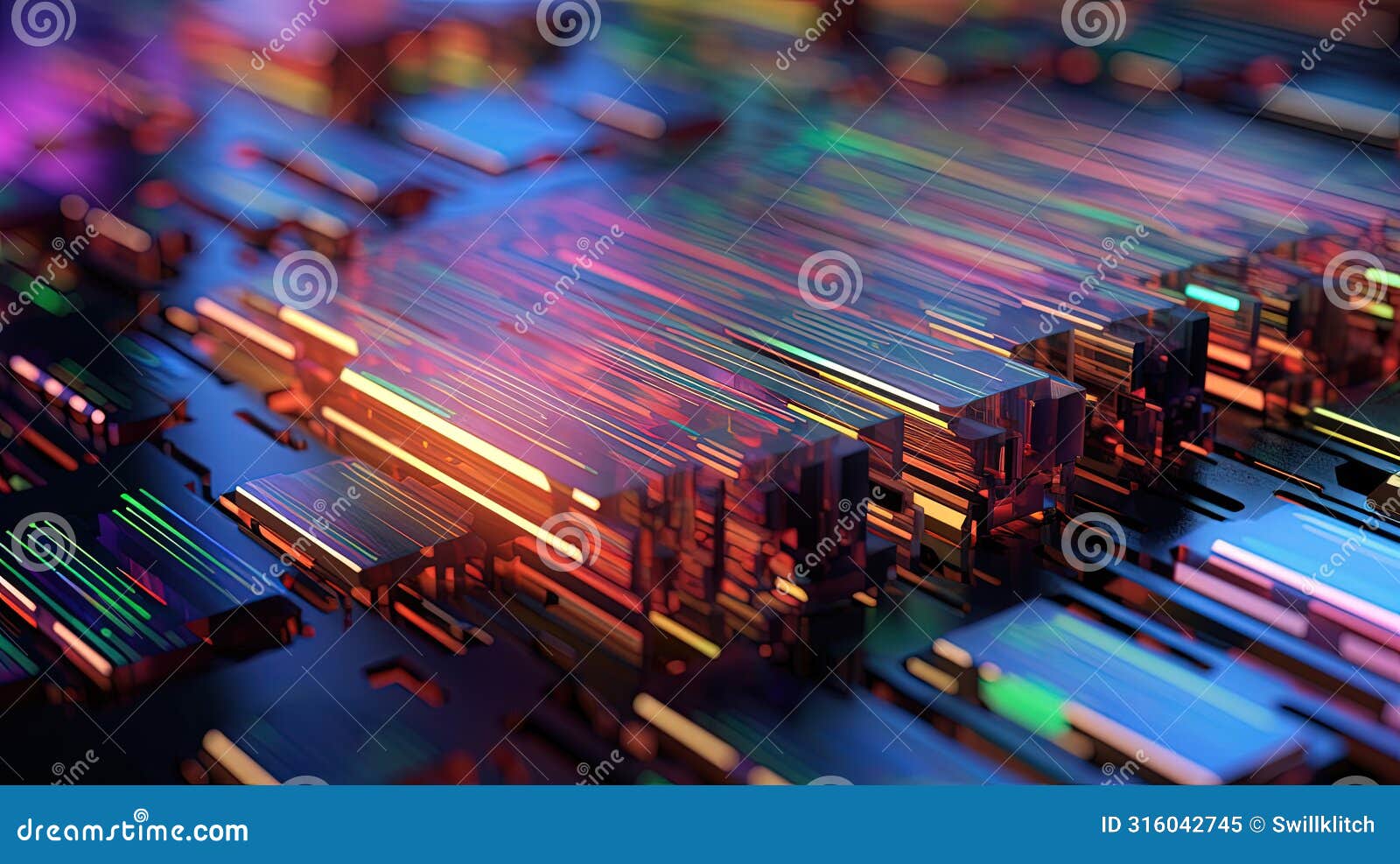 Abstract Motherboard Structure With Blocks And Chips In Purple And Blue ...