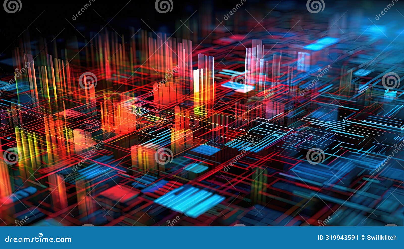 Abstract Motherboard Structure With Blocks And Chips In Purple And Blue ...