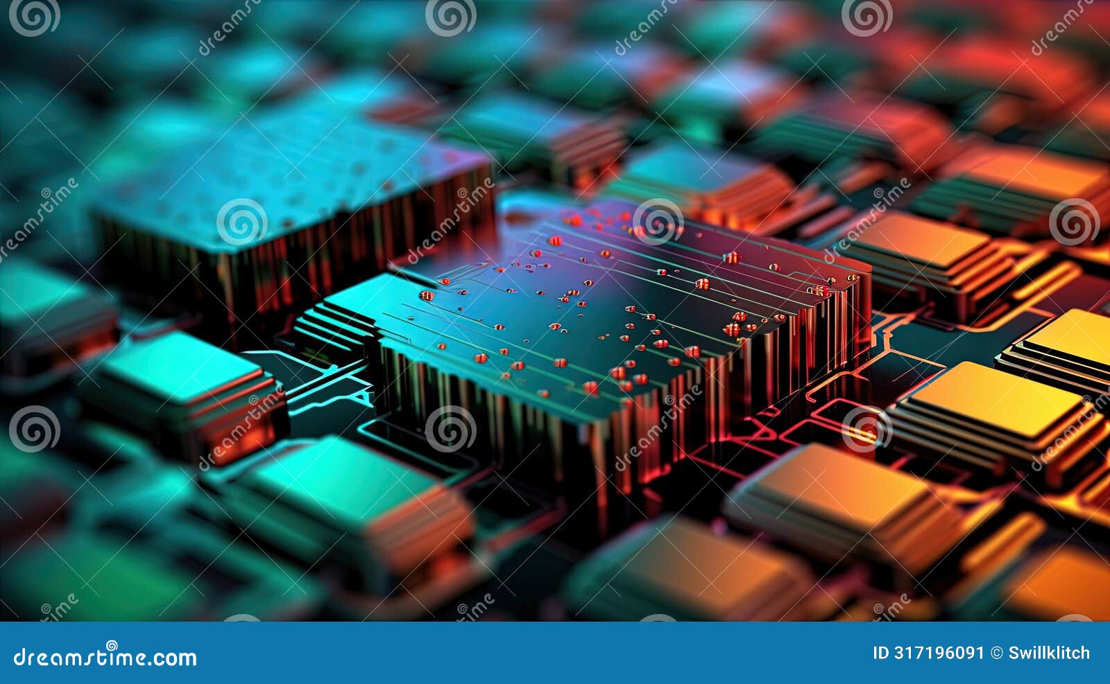 Abstract Motherboard Structure With Blocks And Chips In Purple And Blue ...