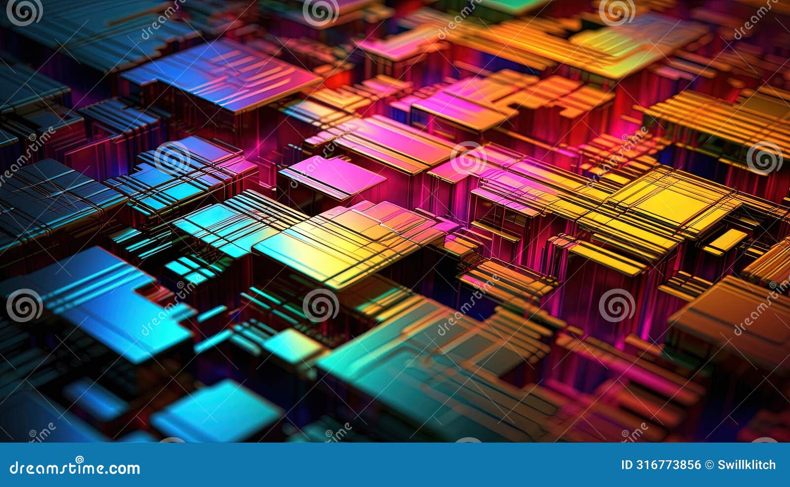 Abstract Motherboard Structure With Blocks And Chips In Purple And Blue ...