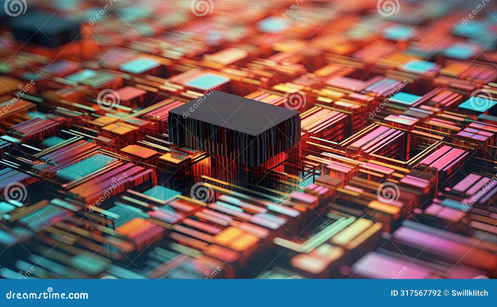 Abstract Motherboard Structure With Blocks And Chips In Purple And Blue ...