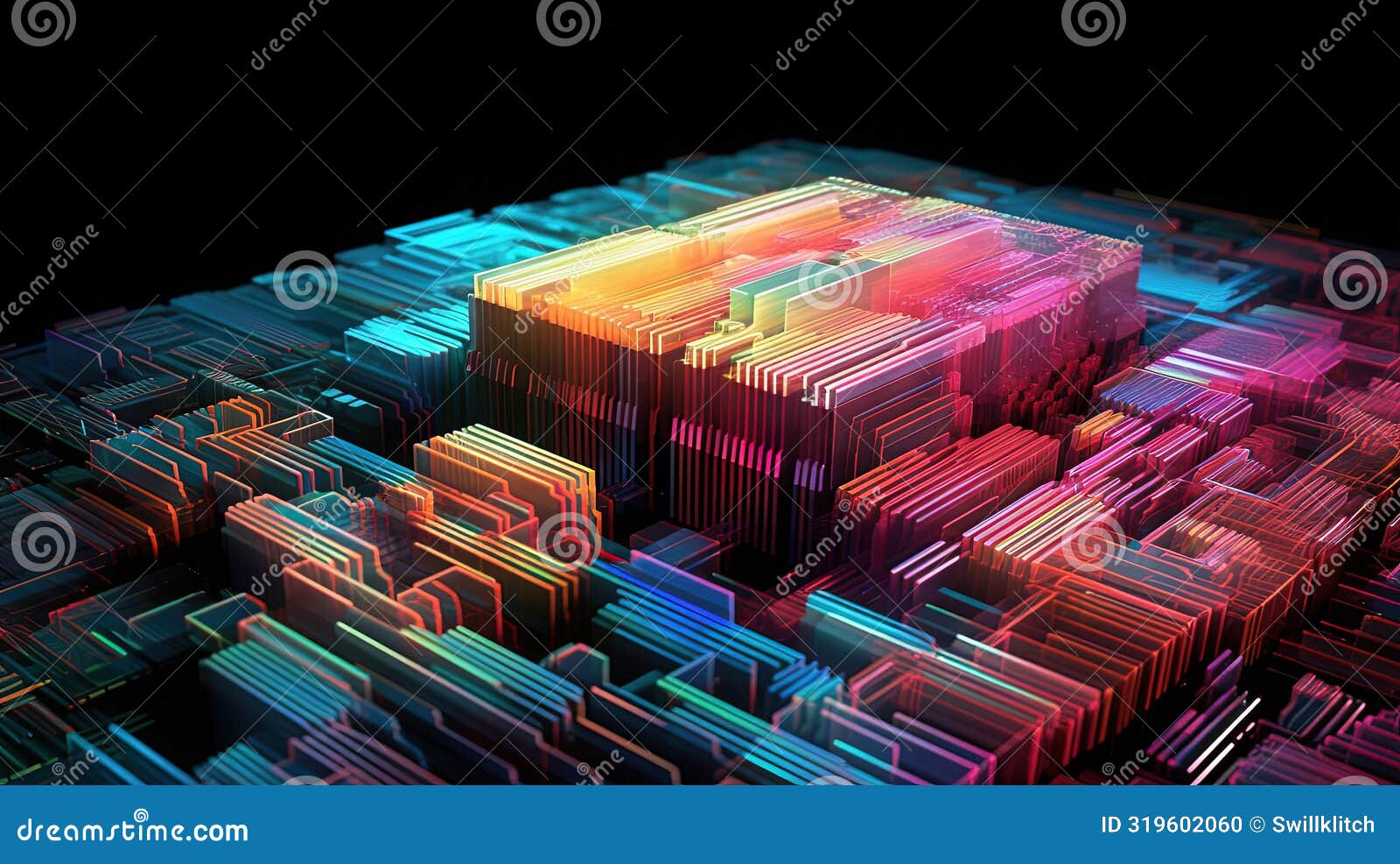 Abstract Motherboard Structure With Blocks And Chips In Purple And Blue ...