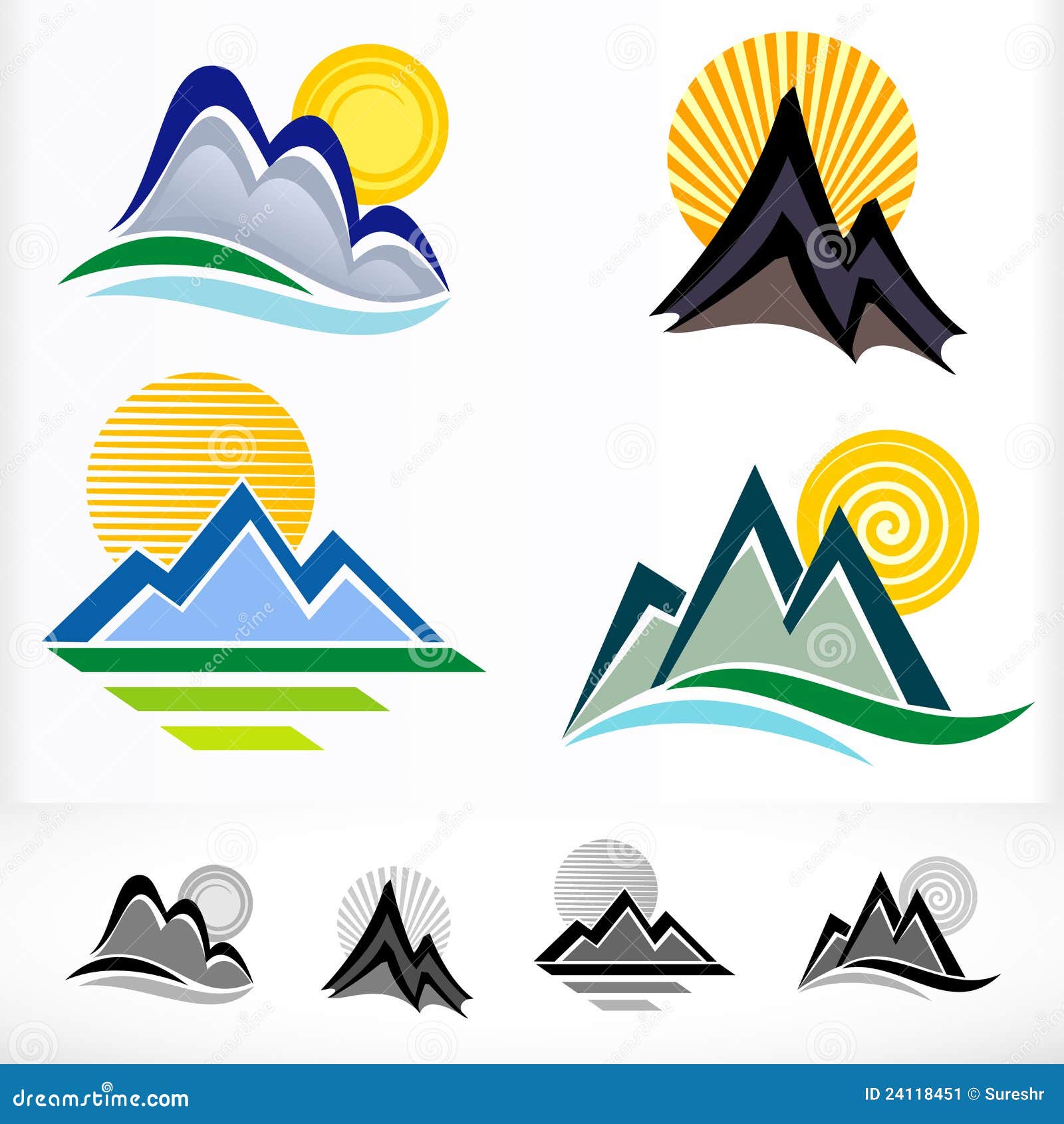 Abstract Mountain Hill Symbol Set Stock Illustration - Illustration of ...