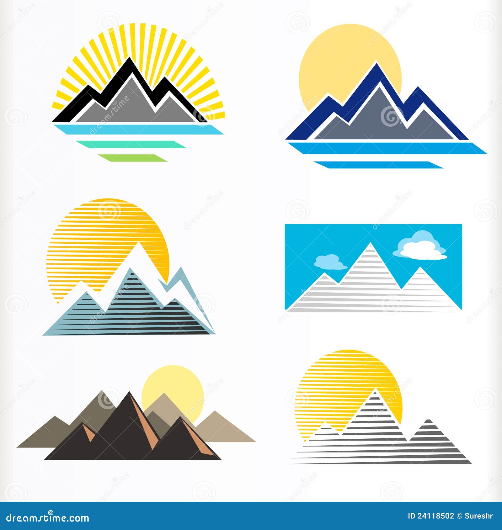 Abstract Mountain and Hills Symbol Set Stock Illustration ...
