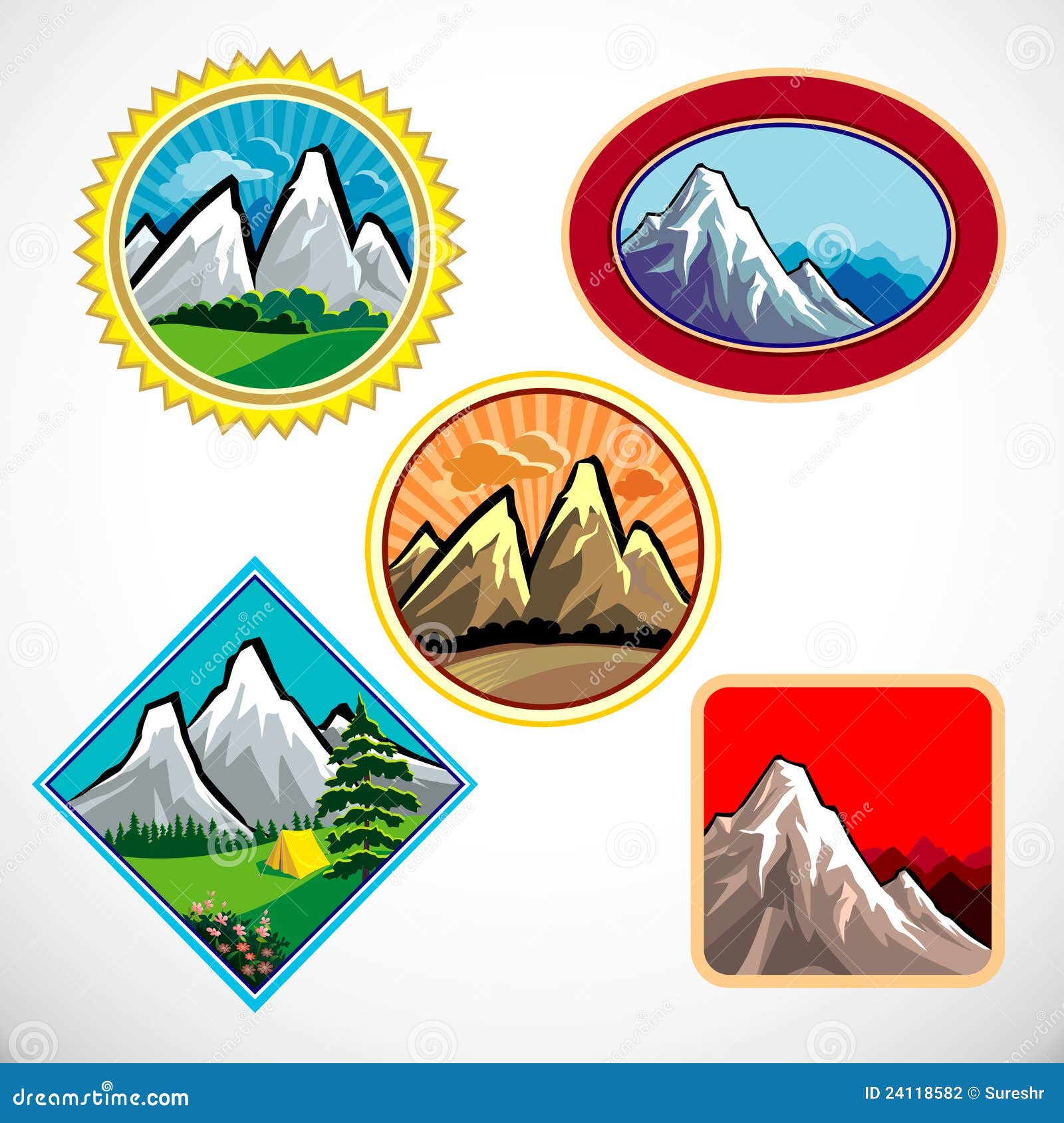 Abstract Mountain and Hills Symbol Set Stock Illustration ...