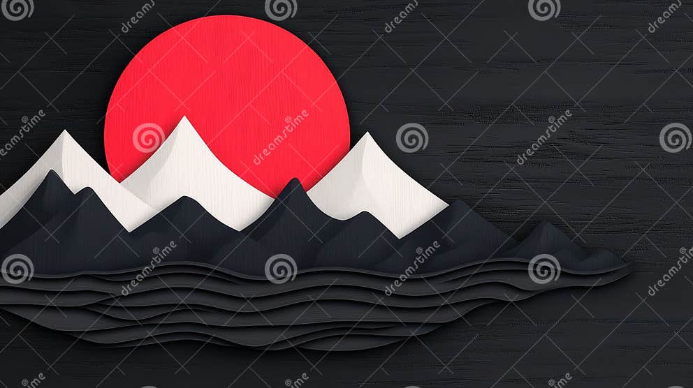 Abstract Mountain Landscape with Rising Sun Stock Illustration ...