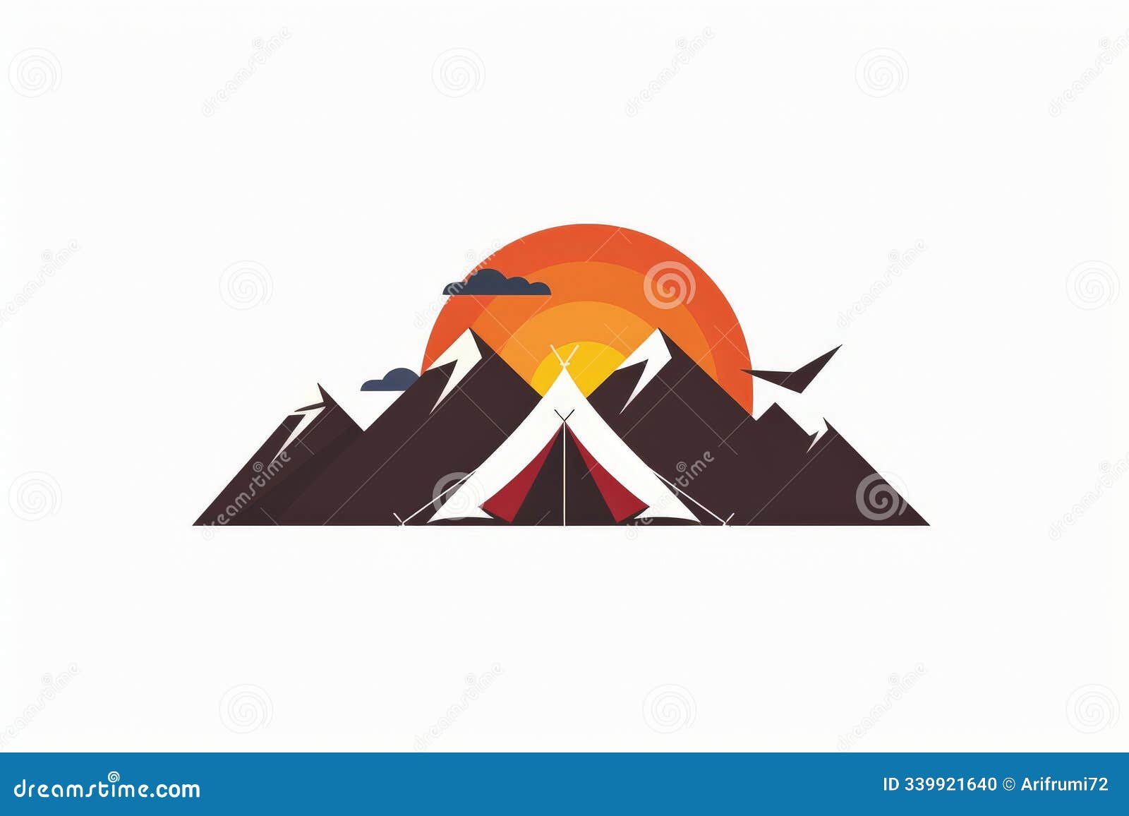 Abstract Mountains Sunset and Camping Tent Logo Vector Illustration on ...