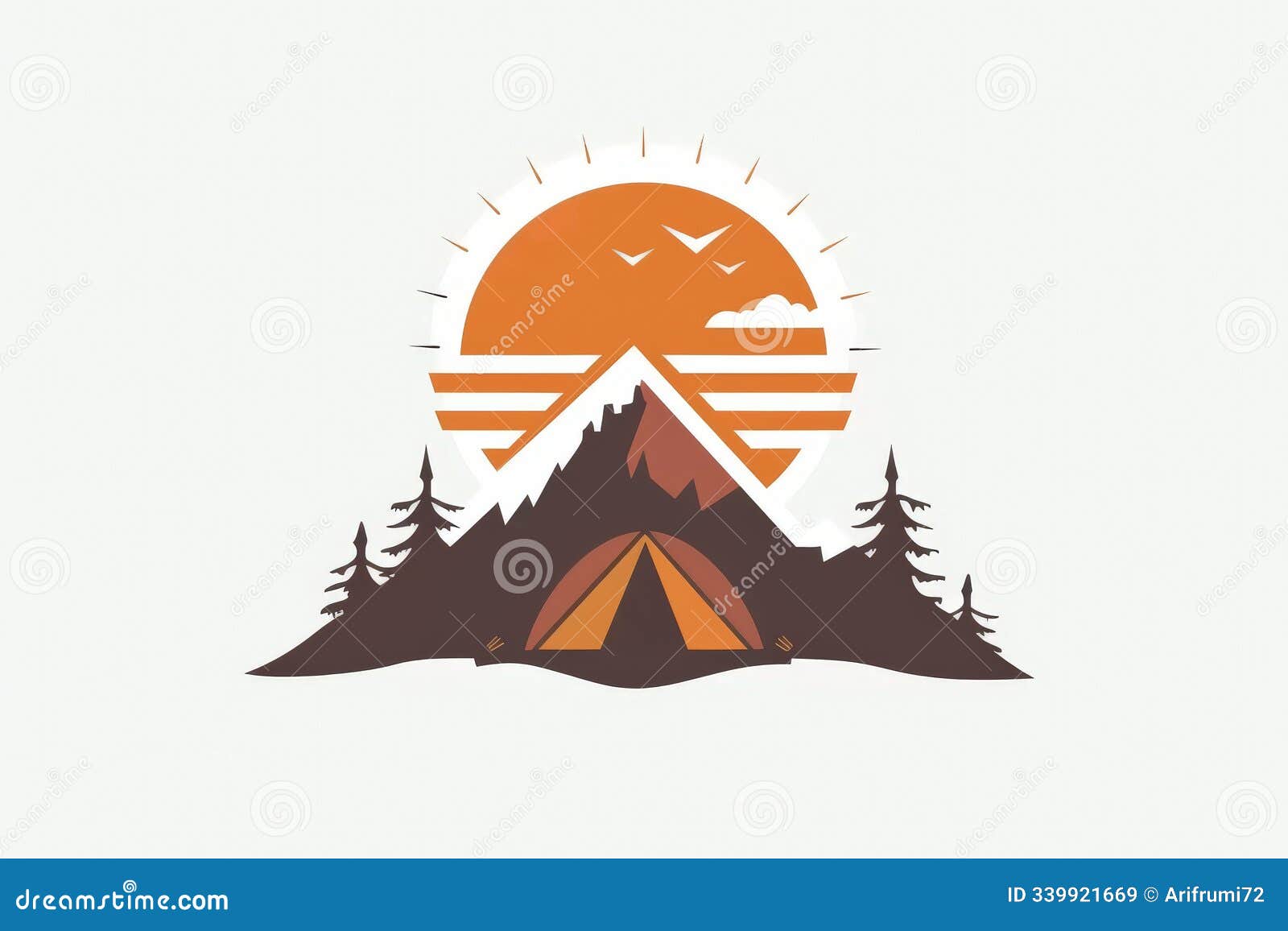 Abstract Mountains Sunset and Camping Tent Logo Vector Illustration on ...