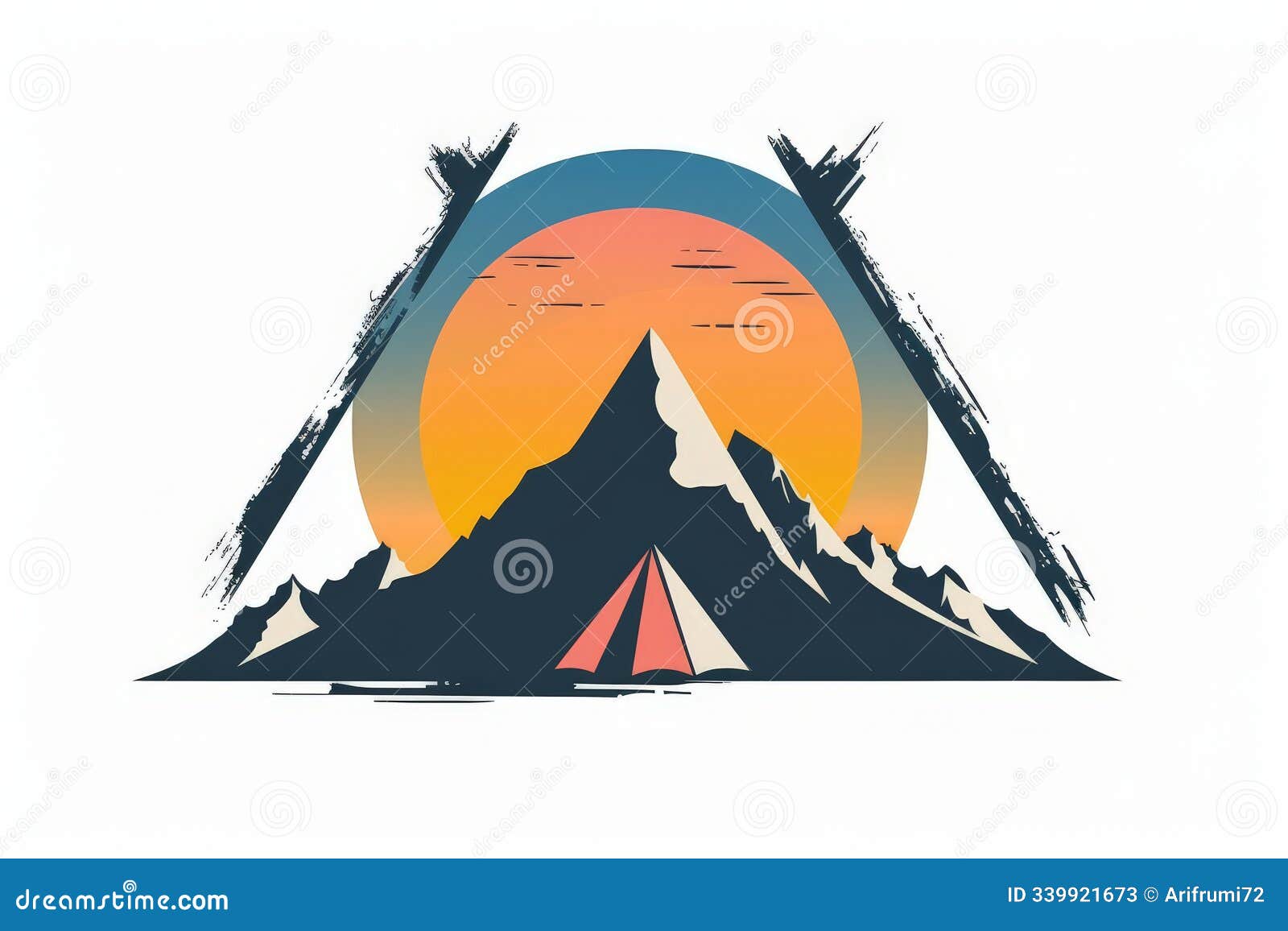 Abstract Mountains Sunset and Camping Tent Logo Vector Illustration on ...