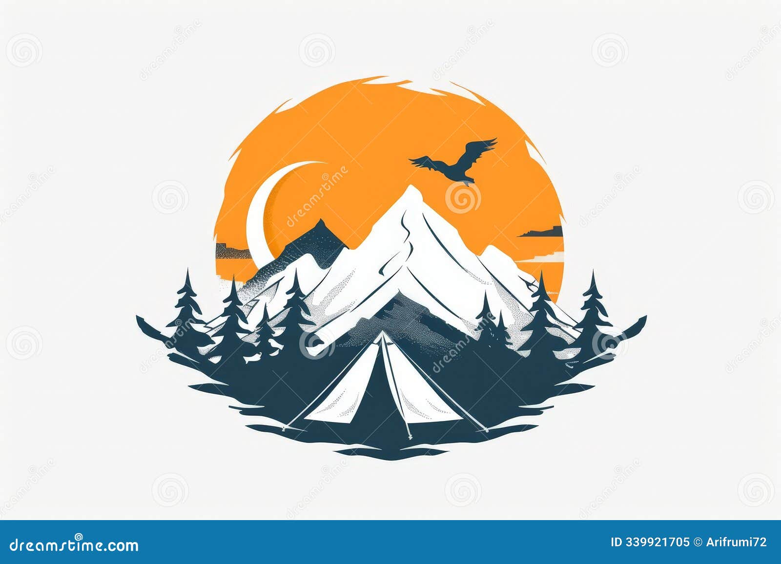 Abstract Mountains Sunset and Camping Tent Logo Vector Illustration on ...