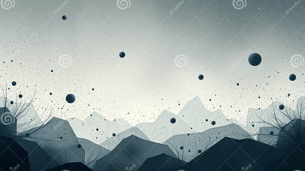 Abstract Mountainscape with Floating Spheres Stock Illustration ...