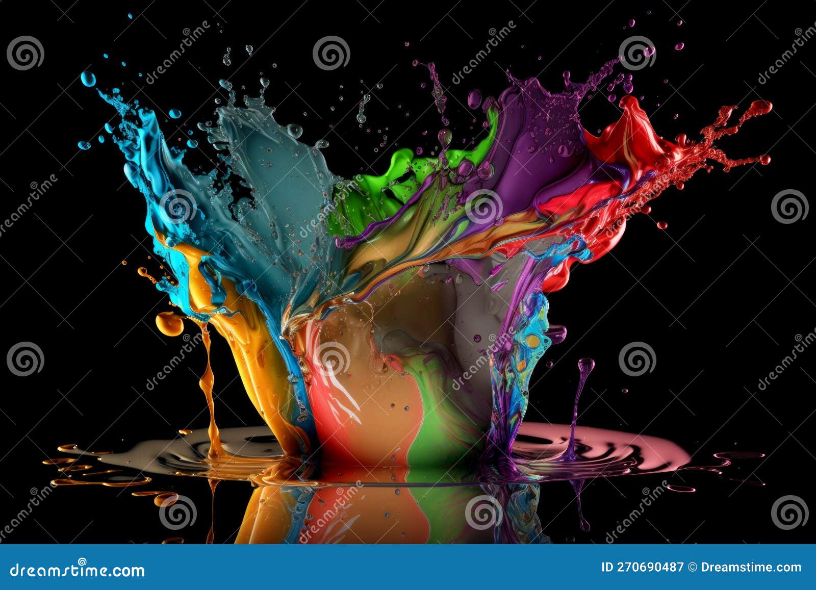 Abstract Multi Color Paint Explosion with Splashes on Black Background ...