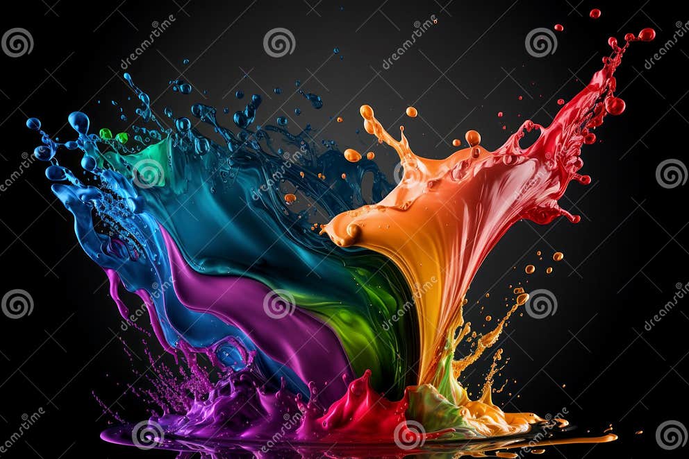 Abstract Multi Color Paint Explosion with Splashes on Black Background ...