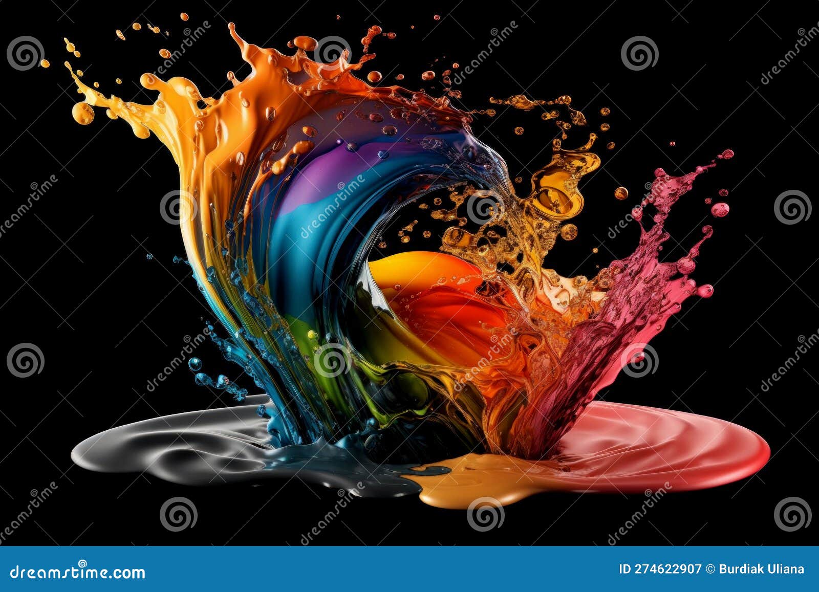 Abstract Multi Color Paint Explosion with Splashes on Black Background ...
