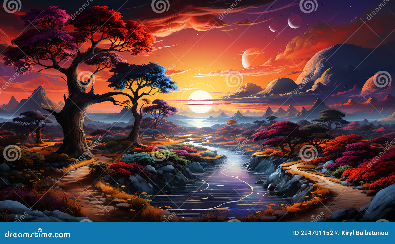 Abstract Multi-colored Fairy-tale Trees Against the Background of a ...