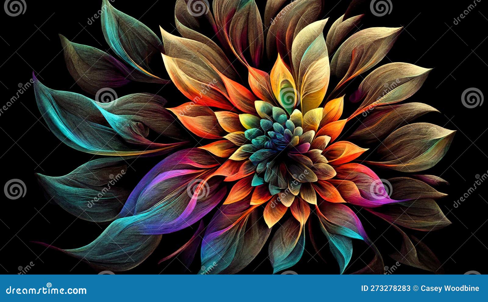 Abstract Multi-colored Flower Design with Black Background Stock ...