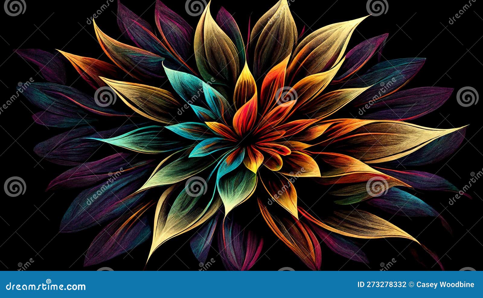 Abstract Multi-colored Flower Design with Black Background Stock ...