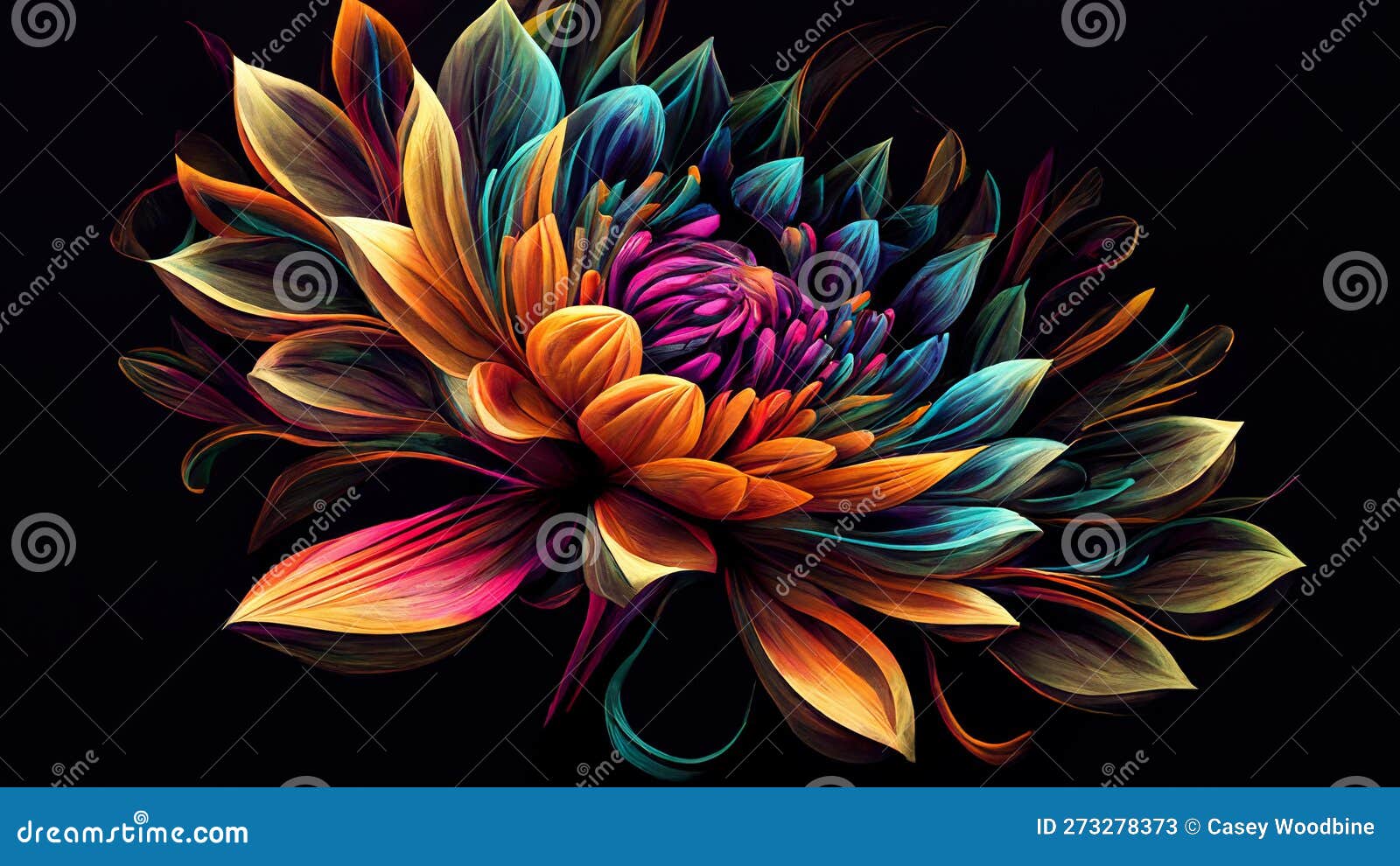 Abstract Multi-colored Flower Design with Black Background Stock ...