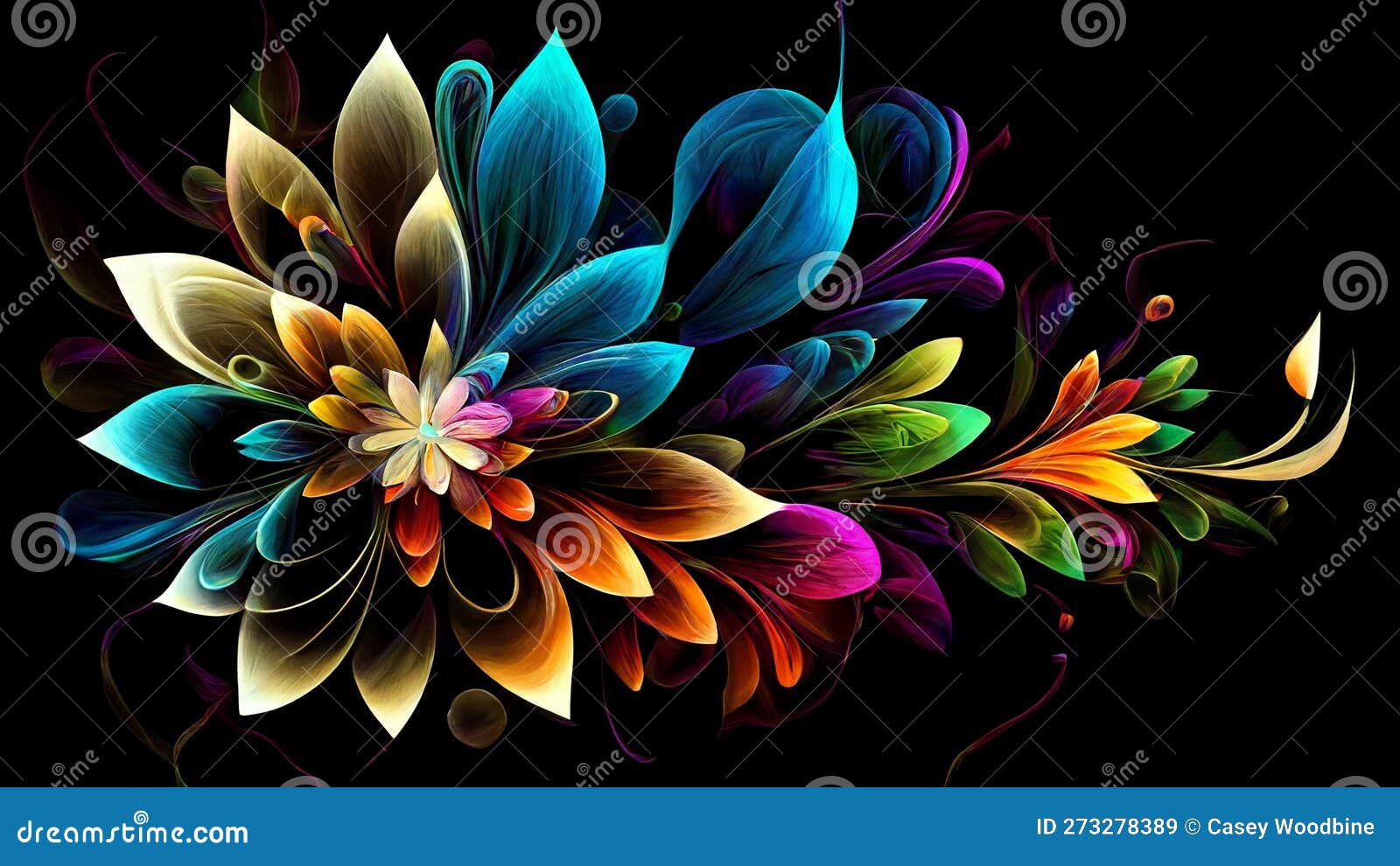 Abstract Multi-colored Flower Design with Black Background Stock ...