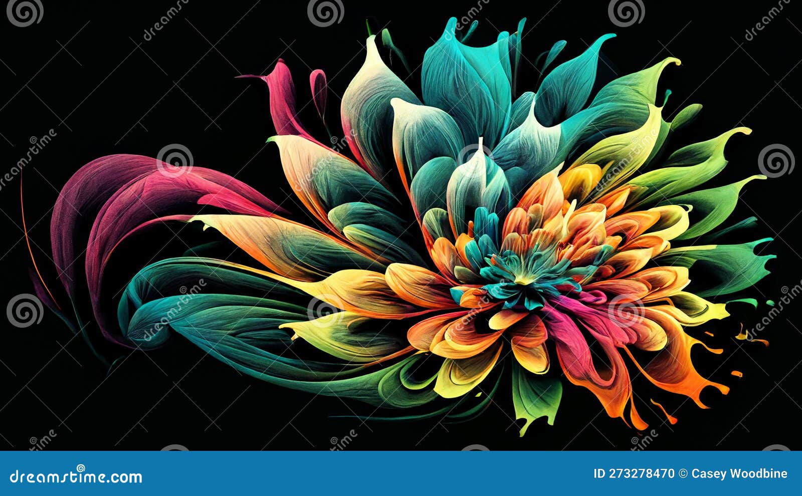 Abstract Multi-colored Flower Design with Black Background Stock ...
