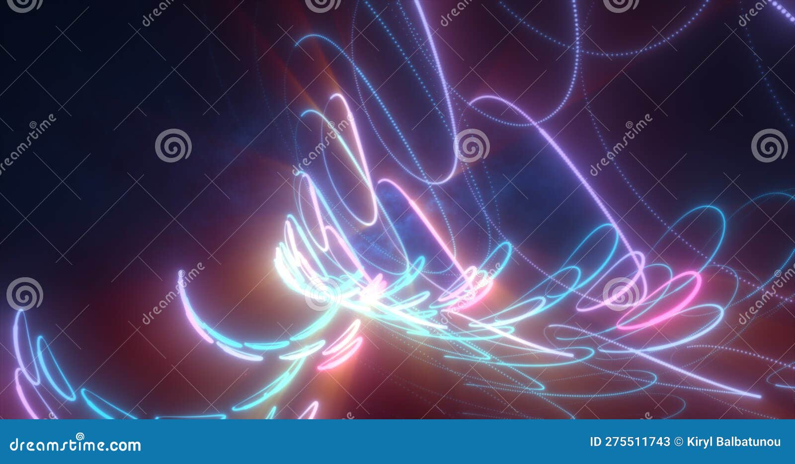Abstract Multi-colored Glowing Neon Lines and Energy Laser Circles ...