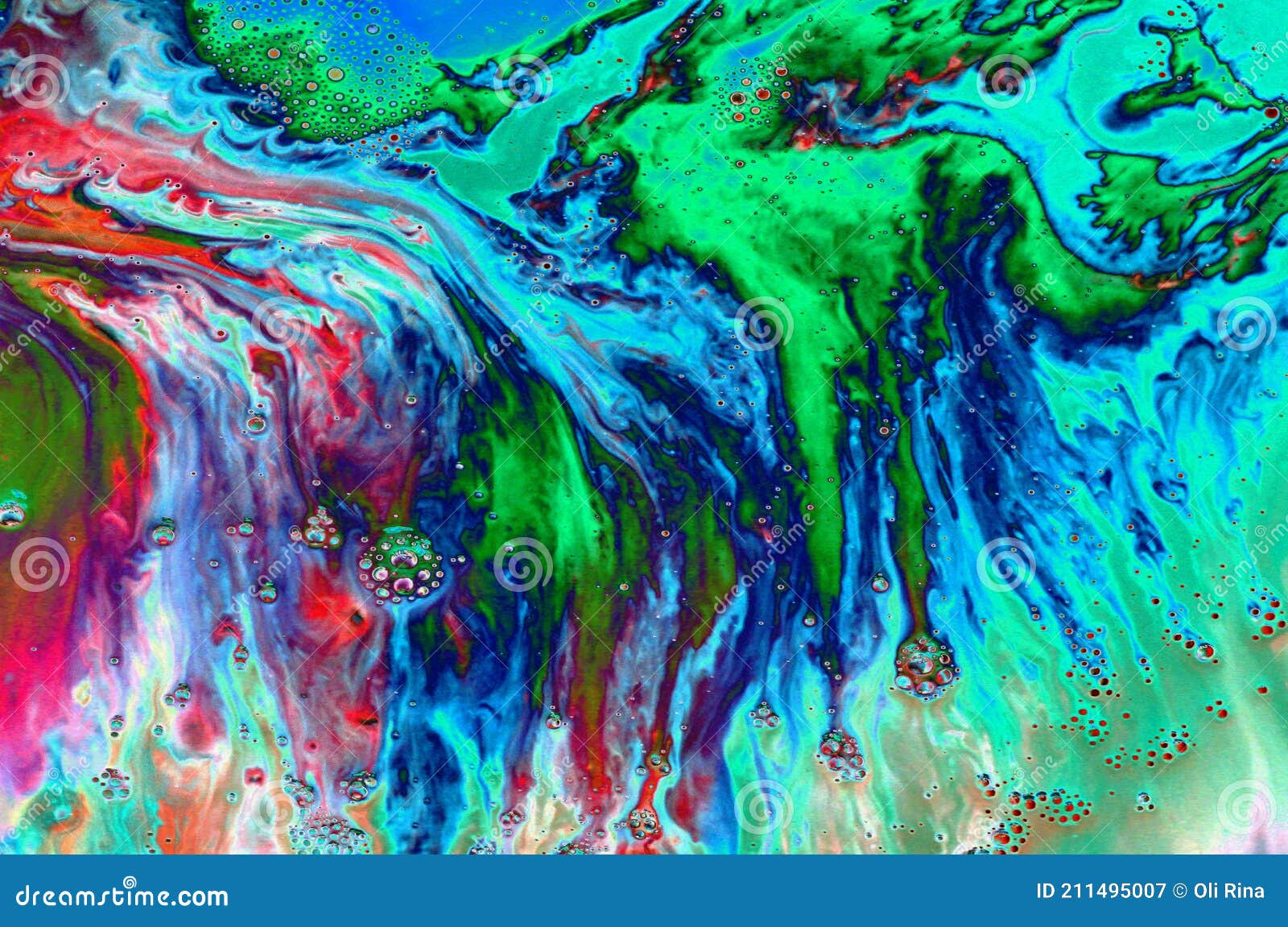 Abstract Multi-colored Marble Background. Acrylic Paint Flows Freely ...