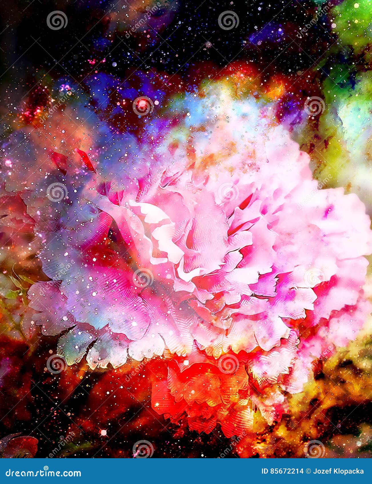 Abstract Multicolor Flower Motive Collage in Space. Carnation Flower ...