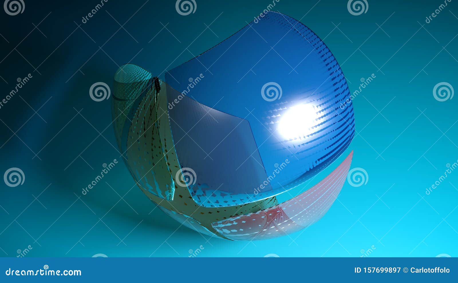 Abstract Spherical Multicolored Glass Object Flying Over a Blue Surface ...
