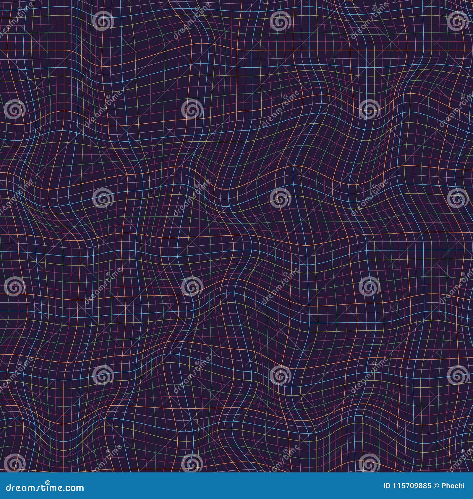 Abstract Multicolor Lines Grid Pattern Wave Curve on Dark Background ...