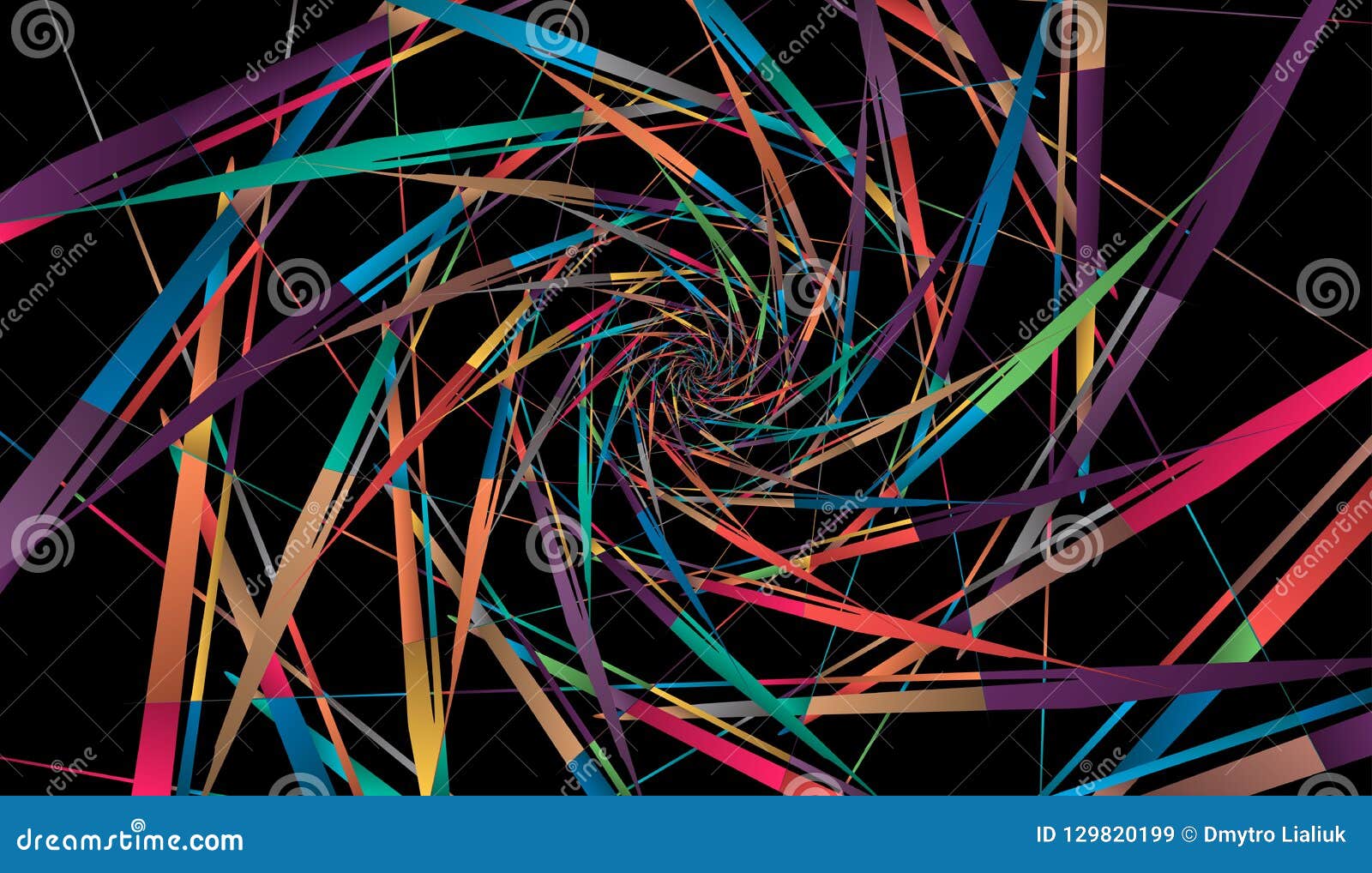 Abstract Multicolor Pattern on Black Background. Radial Rotating Forms ...