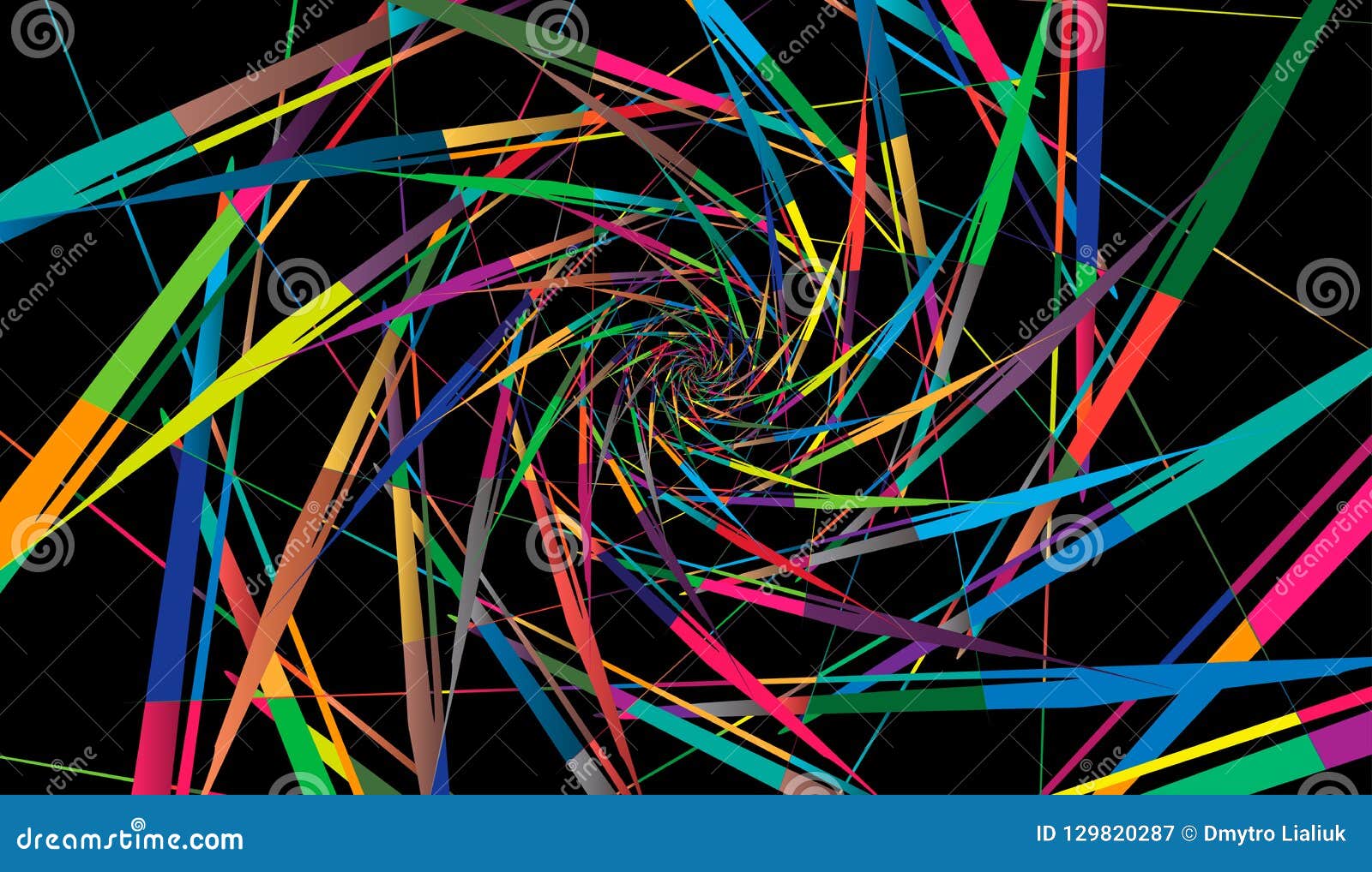 Abstract Multicolor Pattern on Black Background. Radial Rotating Forms ...