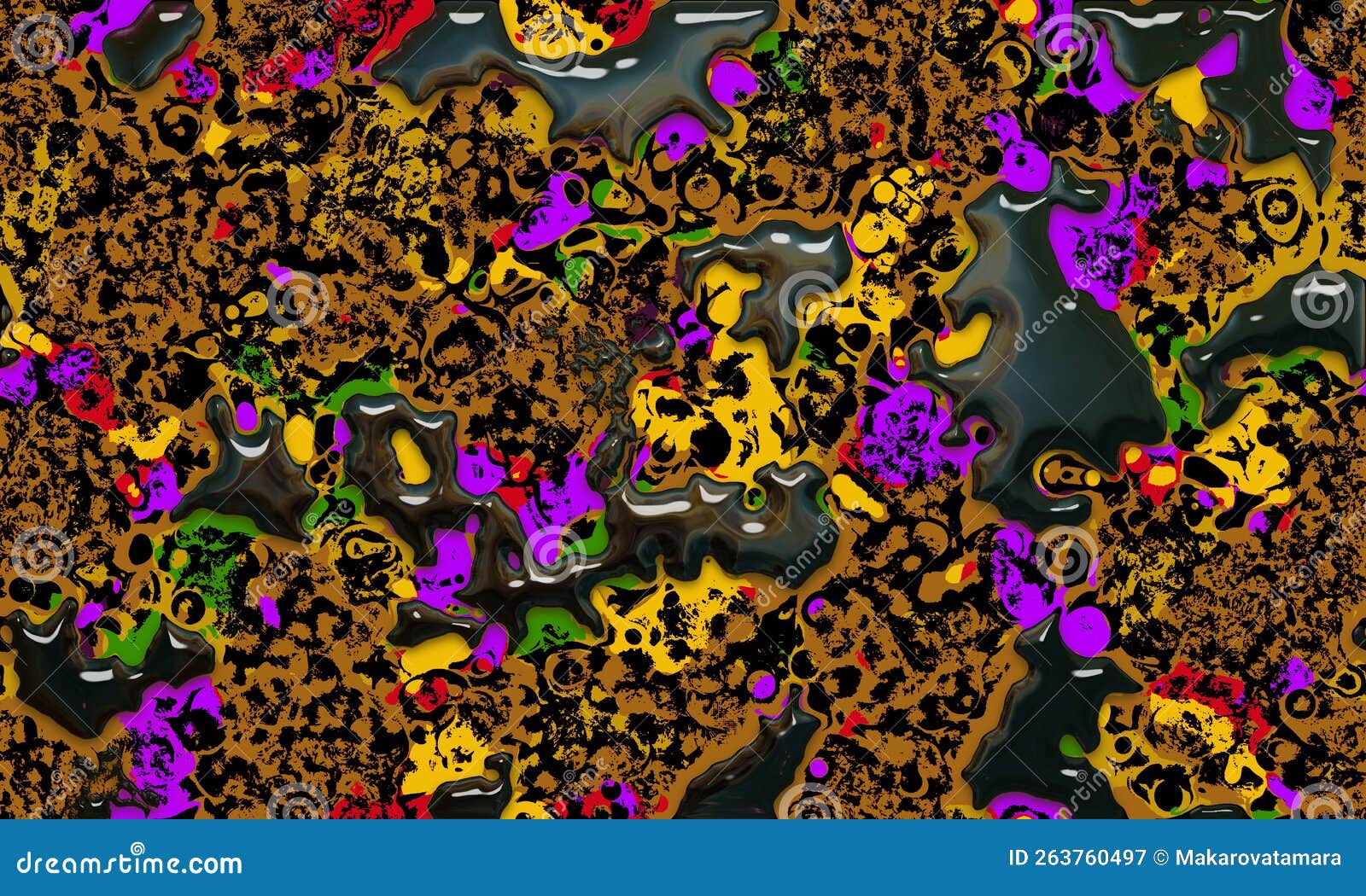 Abstract Multicolored Background with Volumetric Black Liquid Stains ...