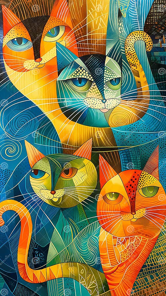 Abstract Multicolored Image of Cats. Stock Illustration - Illustration ...