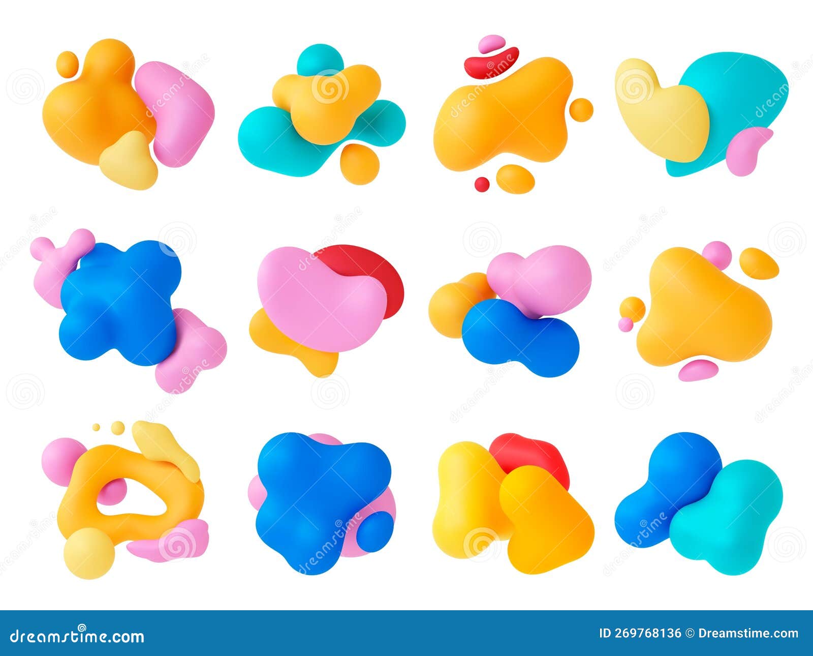 Abstract Multicolored Liquid 3d Shapes Render. Colourful 3d Plasticine ...