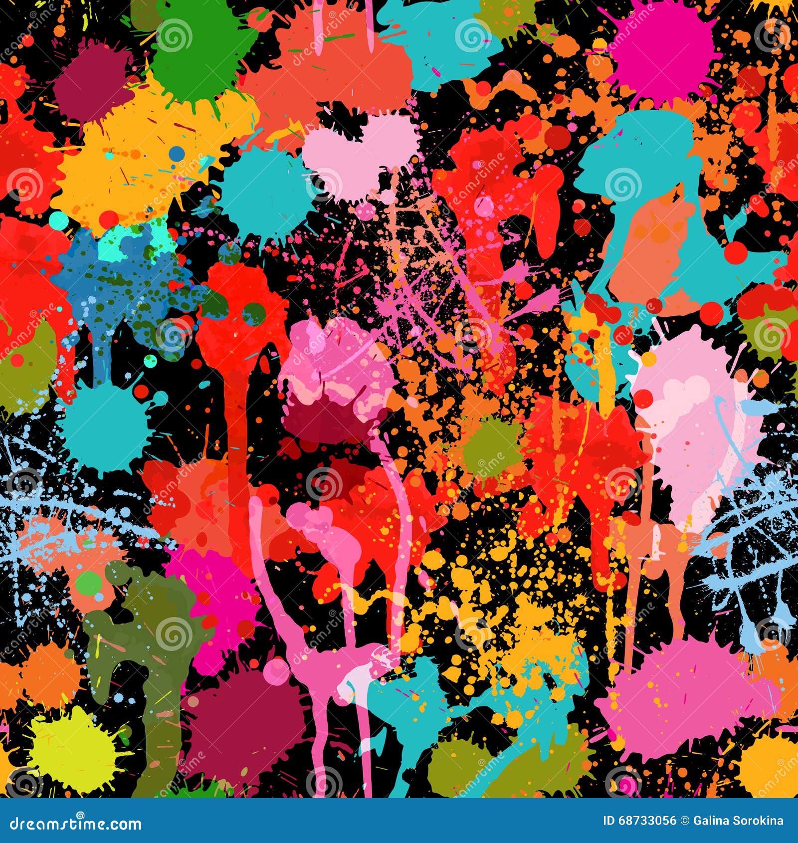 Abstract Multicolored Paint Splashes Vector Seamless Pattern Stock ...
