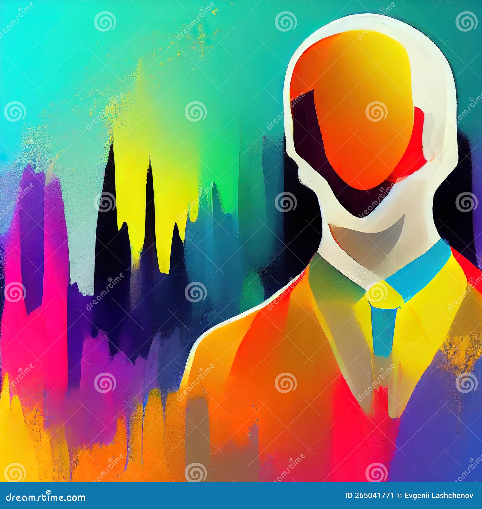 Abstract Multicolored Portrait of a Man. Paint Stroke Effect. Digital ...