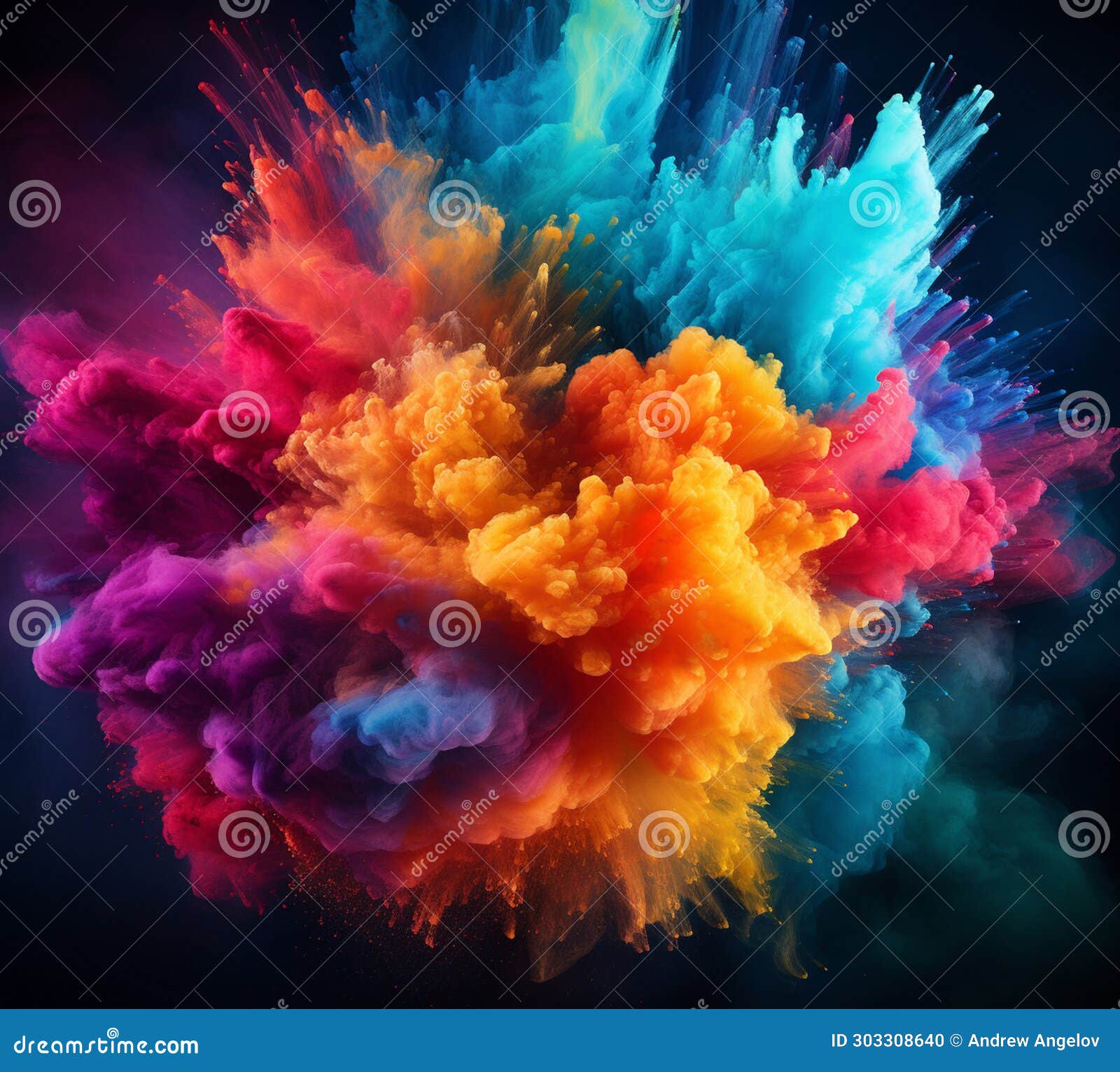 Abstract Multicolored Powder Splatted on White Background, Freeze ...
