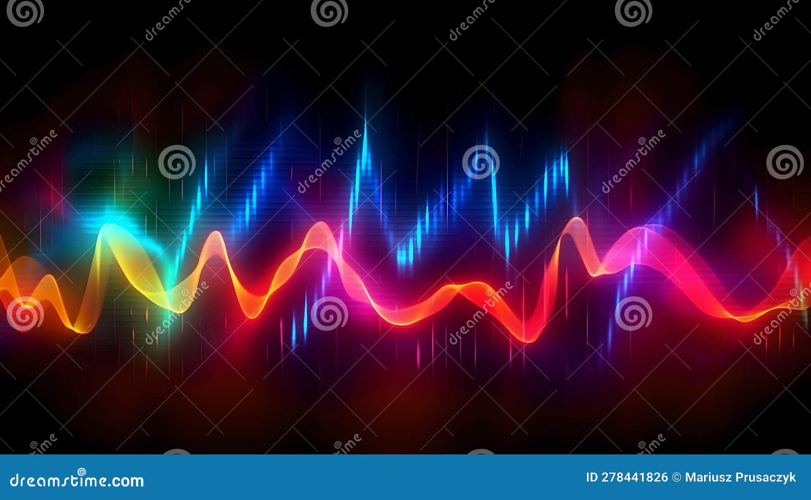 Abstract Multicolored Waves On Black Background Generative Ai Stock