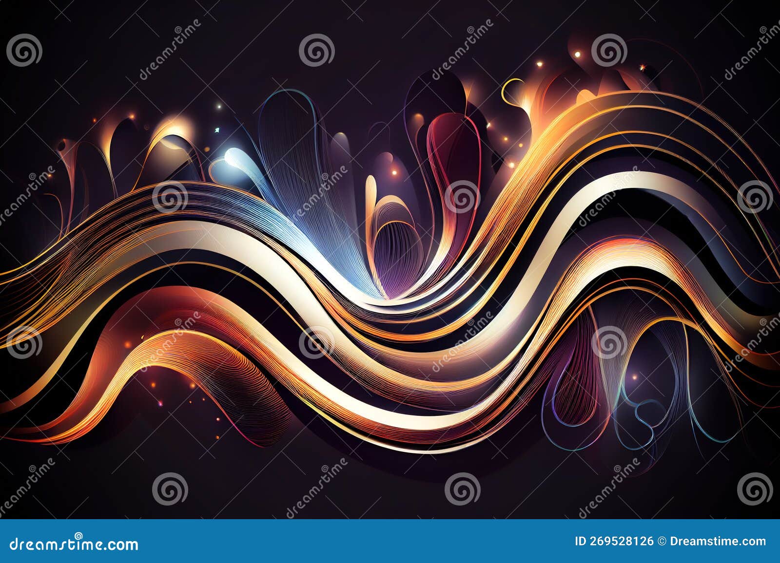Abstract Multicolored Waves On Black Background Generative Ai Stock