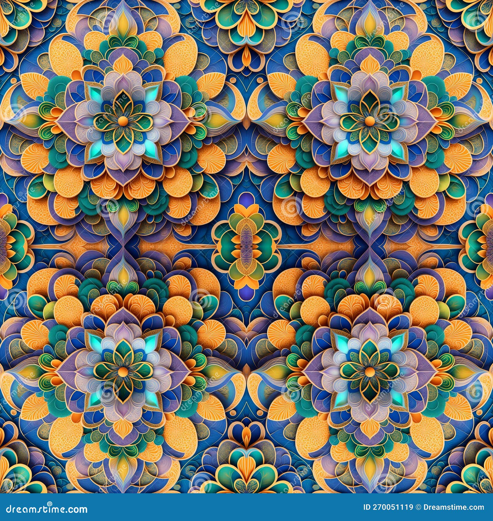 Abstract Multitude of Leaves and Colorful Flowers Design Mirror Pattern ...