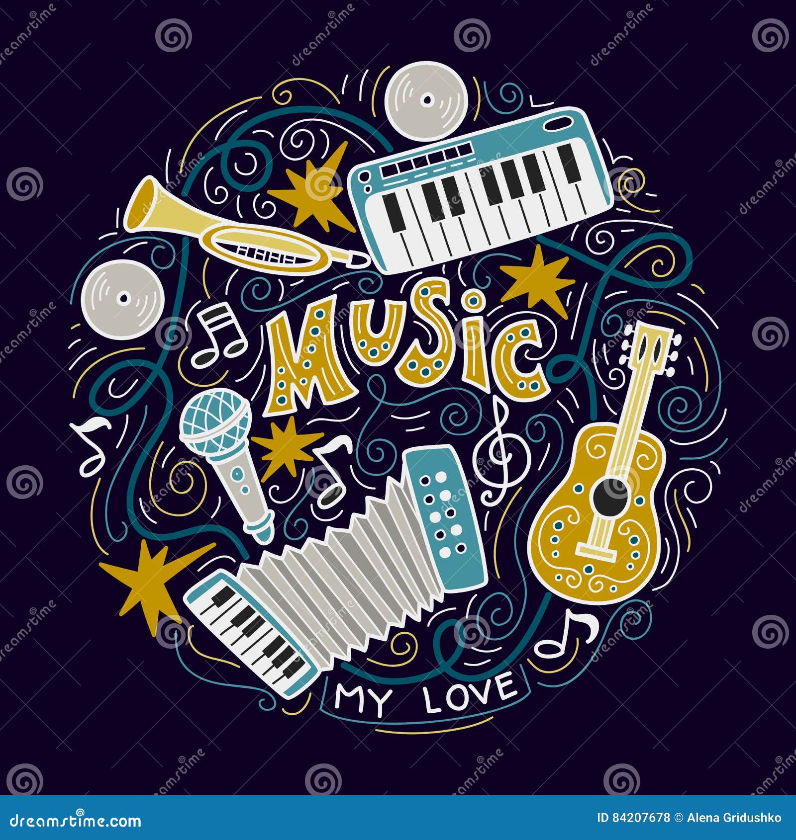 Abstract Music Background ,Collage With Musical Instruments Vector ...