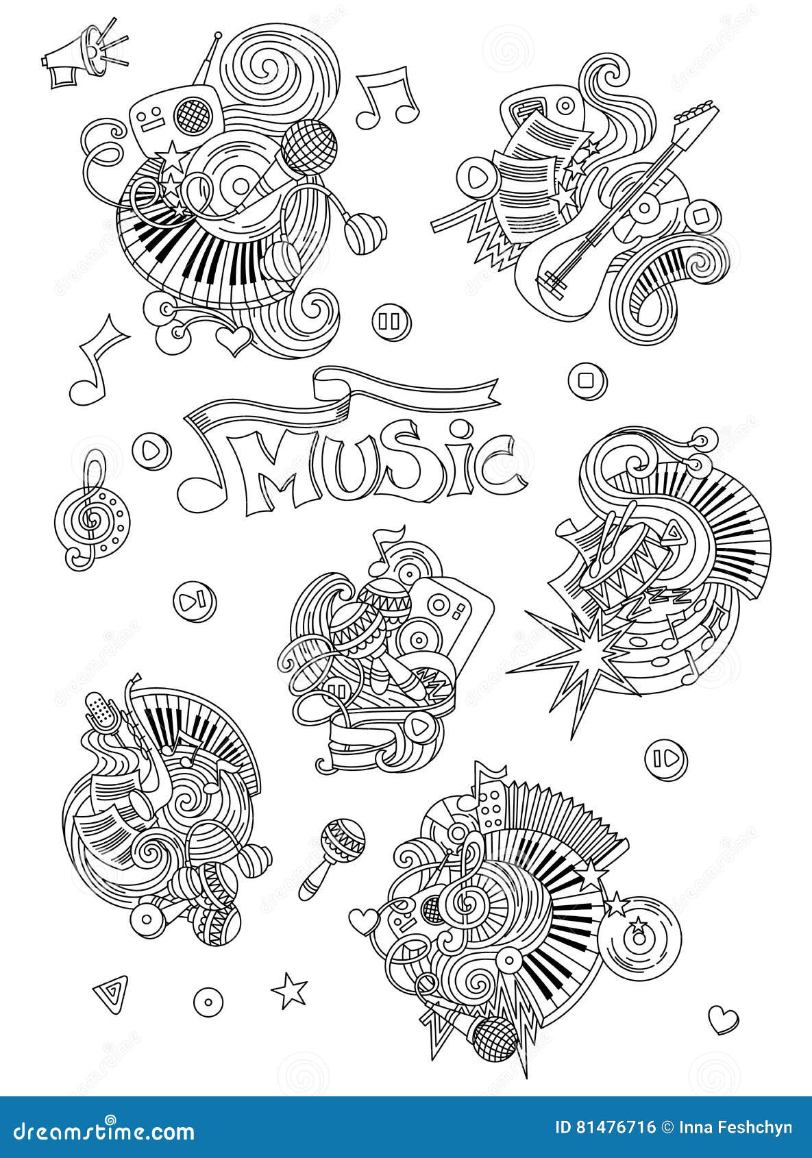 Abstract Music Background ,Collage with Musical Instruments.Hand ...