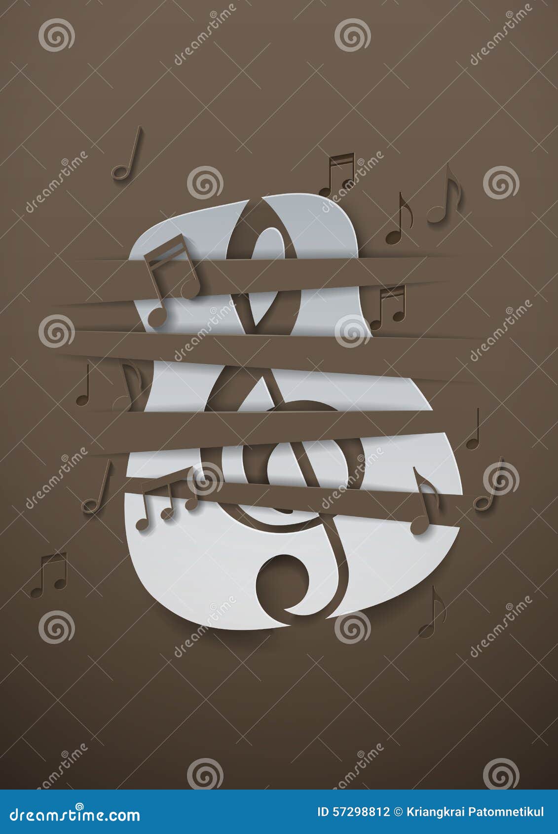Abstract Music Background with Cut Paper Guitar and Music Notes Stock ...
