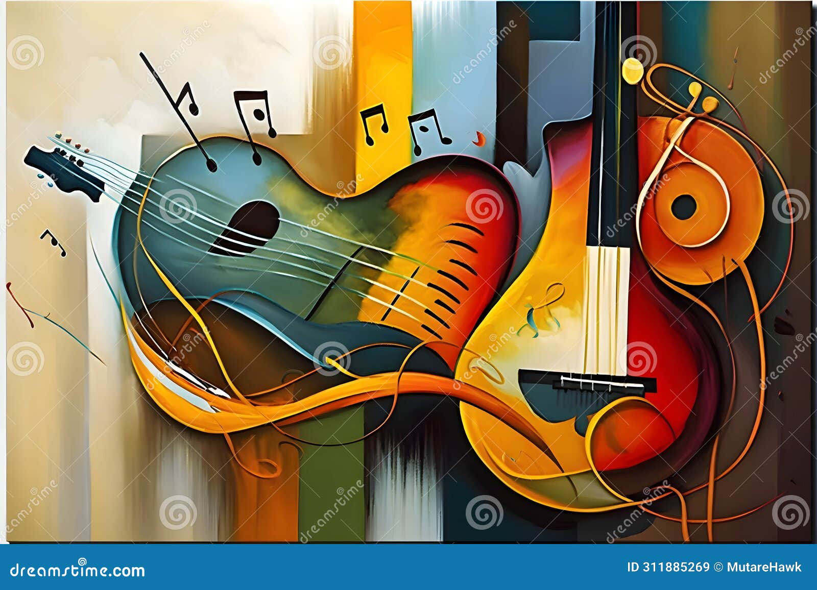 Abstract Music Background with Guitar and Musical Notes. Vector ...