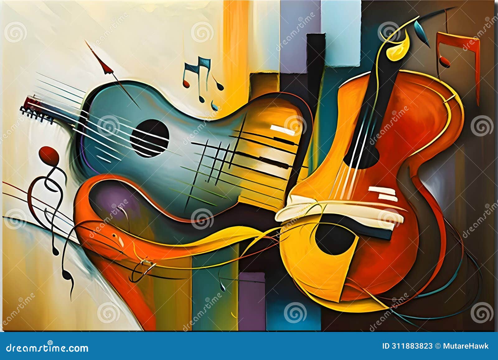 Abstract Music Background with Guitar and Notes, Eps10 Vector Stock ...