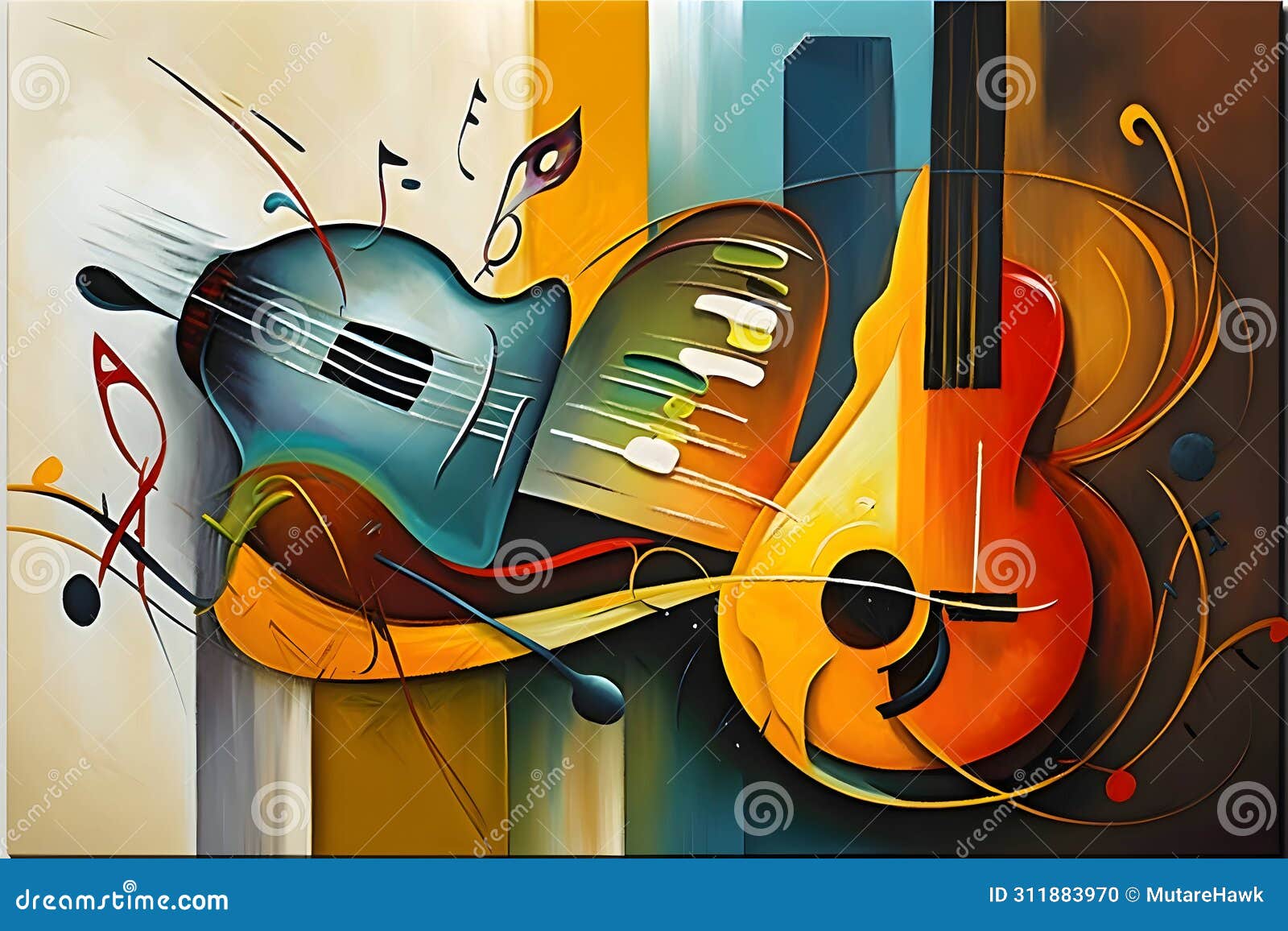 Abstract Music Background with Guitar and Notes, Eps10 Vector Stock ...